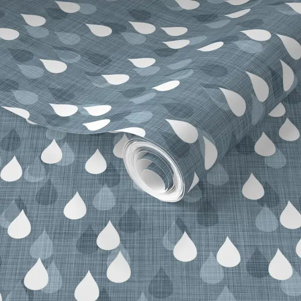 Spoonflower Rain Water Umbrella Weather Parasol Shower Custom Pre-pasted Wallpaper - Blue