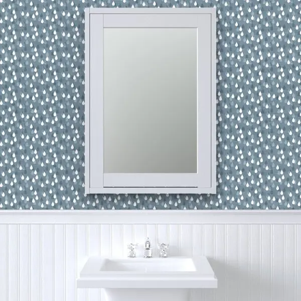 Spoonflower Rain Water Umbrella Weather Parasol Shower Custom Pre-pasted Wallpaper - Blue