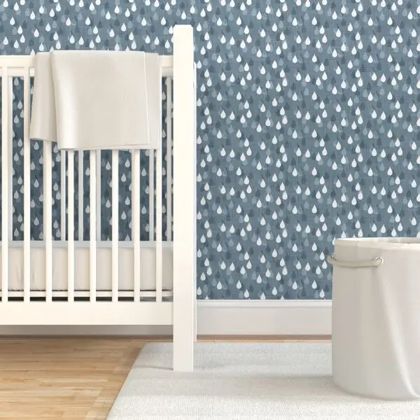 Spoonflower Rain Water Umbrella Weather Parasol Shower Custom Pre-pasted Wallpaper - Blue