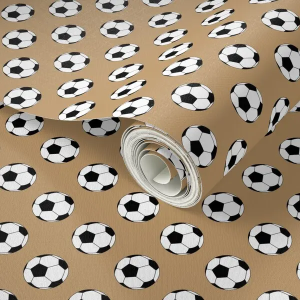 Spoonflower Camel Brown Soccer Balls Sports Football M To The Custom Removable Wallpaper - Brown,black,gray