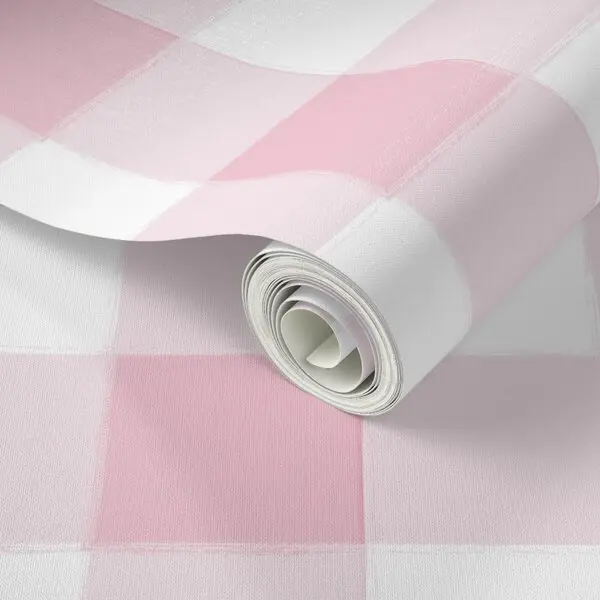 Spoonflower Large Pink Buffalo Check Gingham Checkered Plaid Custom Pre-pasted Wallpaper - Pink,white,red