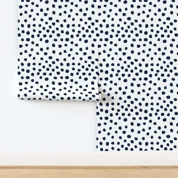 Spoonflower Dot Blue Dots Navy Custom Pre-pasted Wallpaper