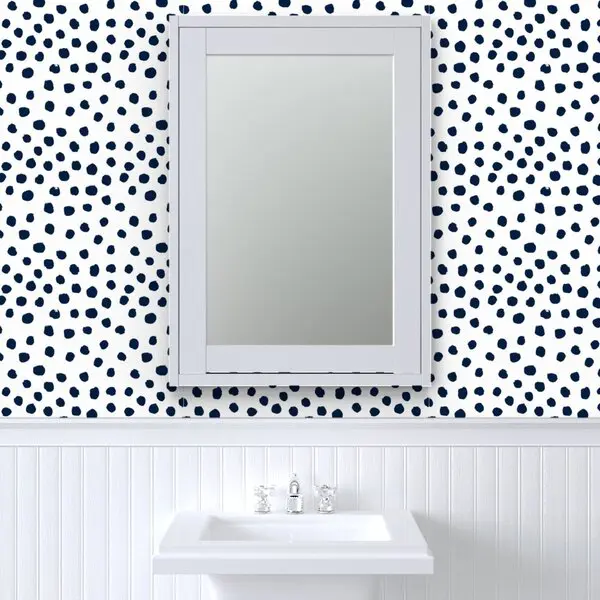 Spoonflower Dot Blue Dots Navy Custom Pre-pasted Wallpaper