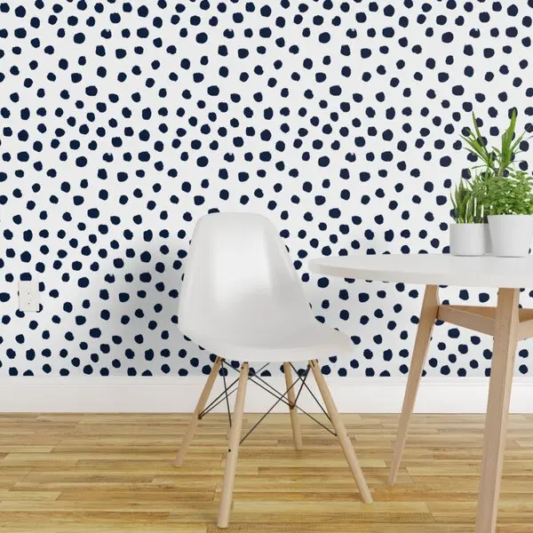Spoonflower Dot Blue Dots Navy Custom Pre-pasted Wallpaper