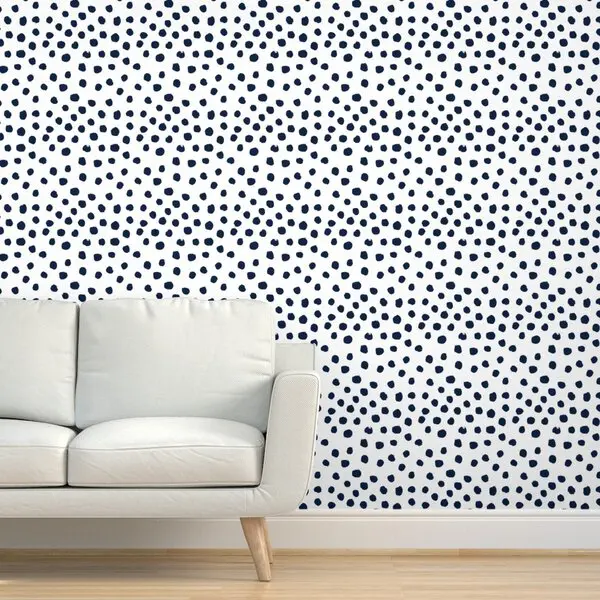 Spoonflower Dot Blue Dots Navy Custom Pre-pasted Wallpaper