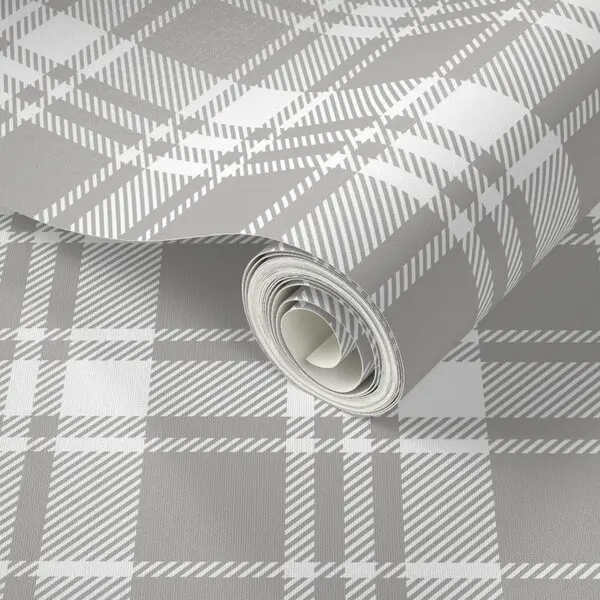 Spoonflower Fall Plaid Grey And White Tartan Little Arrow Custom Removable Wallpaper