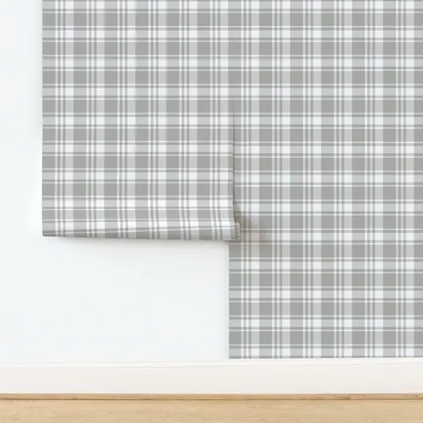 Spoonflower Fall Plaid Grey And White Tartan Little Arrow Custom Removable Wallpaper