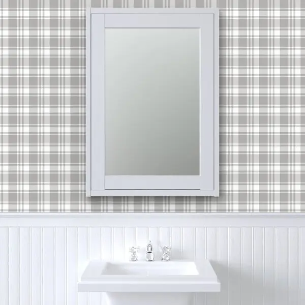 Spoonflower Fall Plaid Grey And White Tartan Little Arrow Custom Removable Wallpaper