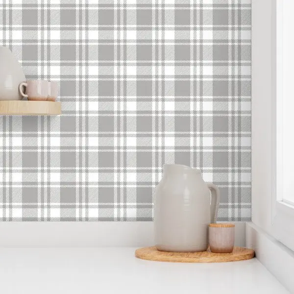 Spoonflower Fall Plaid Grey And White Tartan Little Arrow Custom Removable Wallpaper