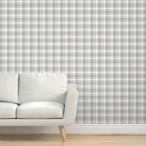 Spoonflower Fall Plaid Grey And White Tartan Little Arrow Custom Removable Wallpaper