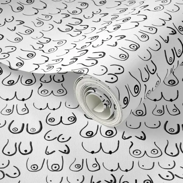 Spoonflower Small Black White Feminine Lady Custom Removable Wallpaper - White,black,gray