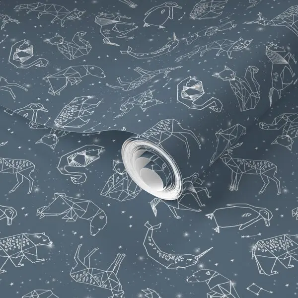Spoonflower Constellations Animal Geometric Constellation Custom Removable Wallpaper - Gray,blue