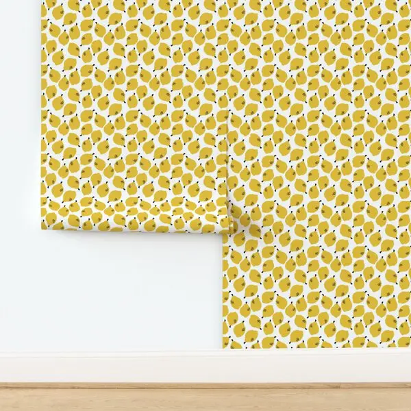 Spoonflower Lemon Lemons Fruit Fruits Citrus Custom Pre-pasted Wallpaper