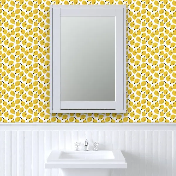 Spoonflower Lemon Lemons Fruit Fruits Citrus Custom Pre-pasted Wallpaper