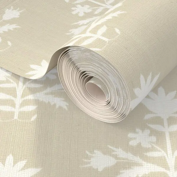 Spoonflower Tulip Indienne And White 100% Natural Sisal Grasscloth Wallcovering - Beige
