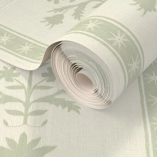 Spoonflower Tulip Indienne Stripe Light Soft Tree On Cream 100% Natural Sisal Grasscloth Wallcovering - Green