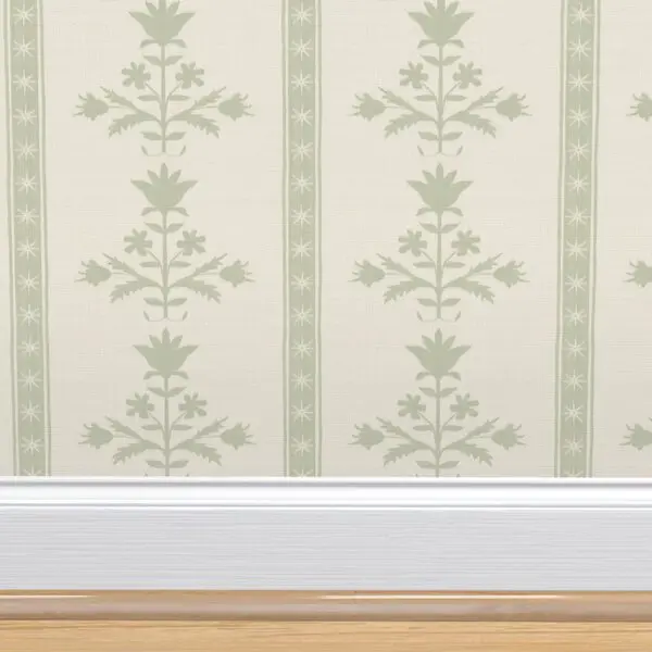Spoonflower Tulip Indienne Stripe Light Soft Tree On Cream 100% Natural Sisal Grasscloth Wallcovering - Green