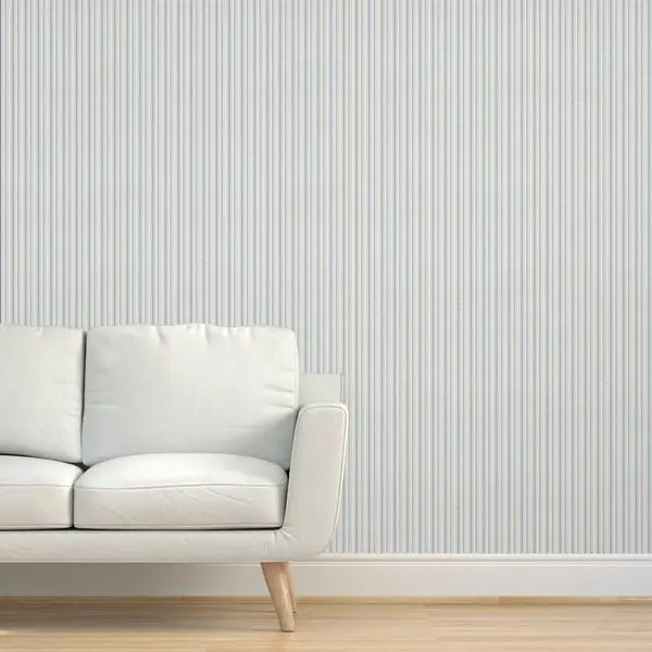 Spoonflower Toulouse French Ticking ~ Blue And White Vow 100% Natural Sisal Grasscloth Wallcovering - Blue,white