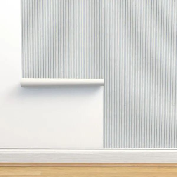 Spoonflower Toulouse French Ticking ~ Blue And White Vow 100% Natural Sisal Grasscloth Wallcovering - Blue,white