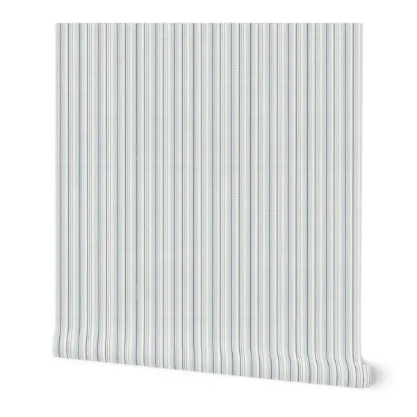 Spoonflower Toulouse French Ticking ~ Blue And White Vow 100% Natural Sisal Grasscloth Wallcovering - Blue,white