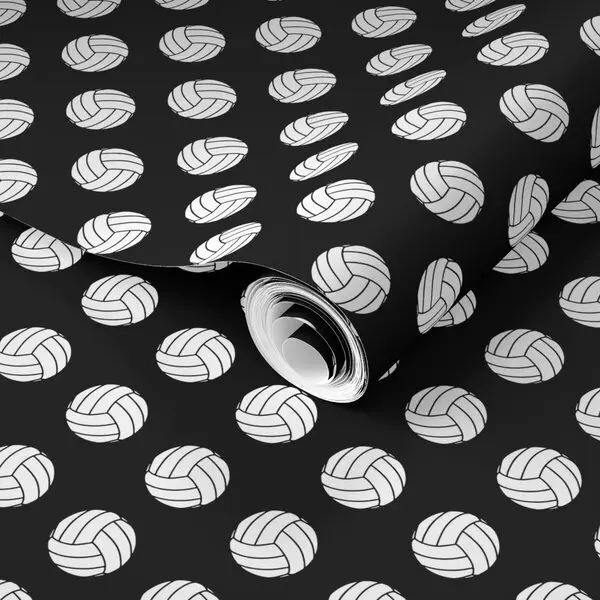 Spoonflower Volleyballs One Inch Black White Balls Sports Traditional Wallpaper - Black,white,gray
