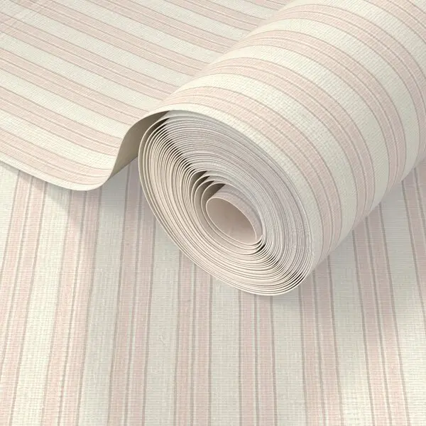 Spoonflower Ticking Muted Blush On Cream Anderson Stripe 100% Natural Sisal Grasscloth Wallcovering - Pink