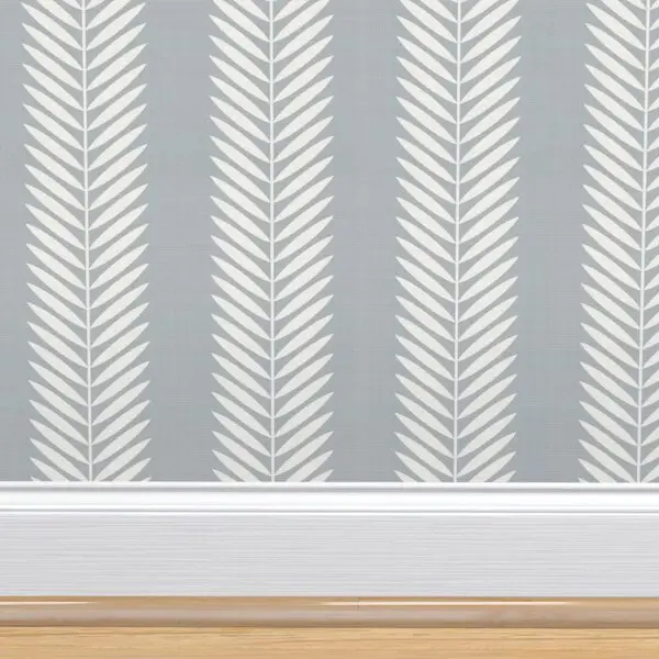 Spoonflower Laurel Leaf Quiet And White 100% Natural Sisal Grasscloth Wallcovering - Blue