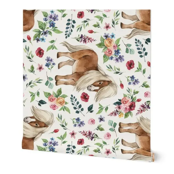 Spoonflower Floral Pony 100% Natural Sisal Grasscloth Wallcovering