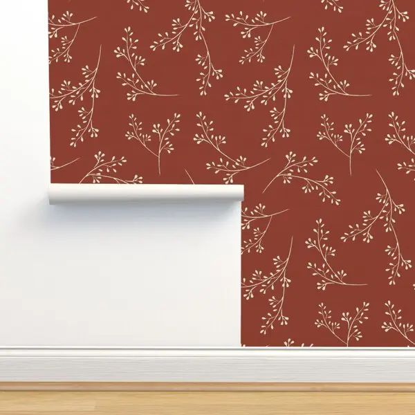 Spoonflower Cotswold Sprig Rust Fern 100% Natural Sisal Grasscloth Wallcovering