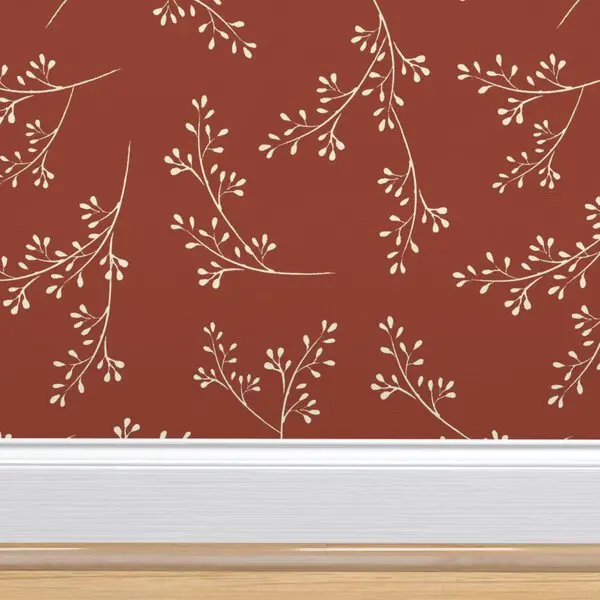 Spoonflower Cotswold Sprig Rust Fern 100% Natural Sisal Grasscloth Wallcovering