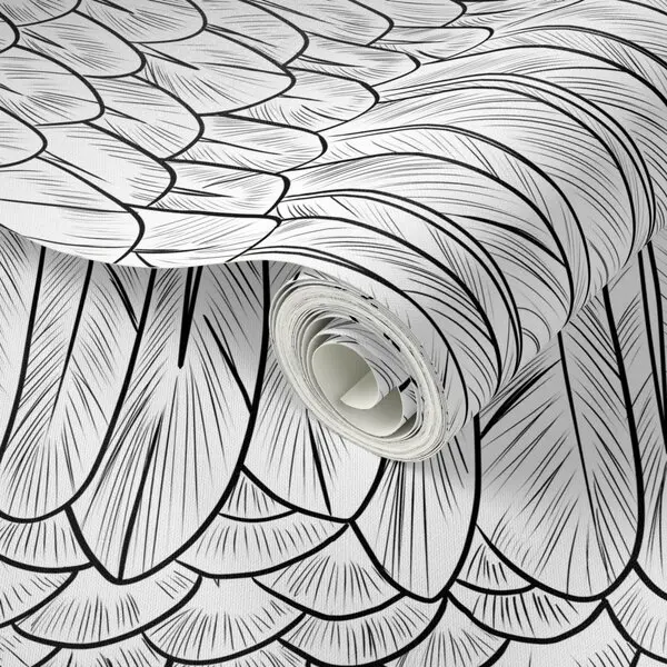 Spoonflower Bird Black And White Feather Angel Wing Custom Removable Wallpaper - Black,white,gray