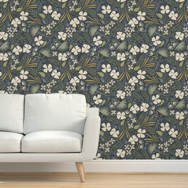 Spoonflower Undersea Oversea Blue 100% Natural Sisal Grasscloth Wallcovering - Green,blue