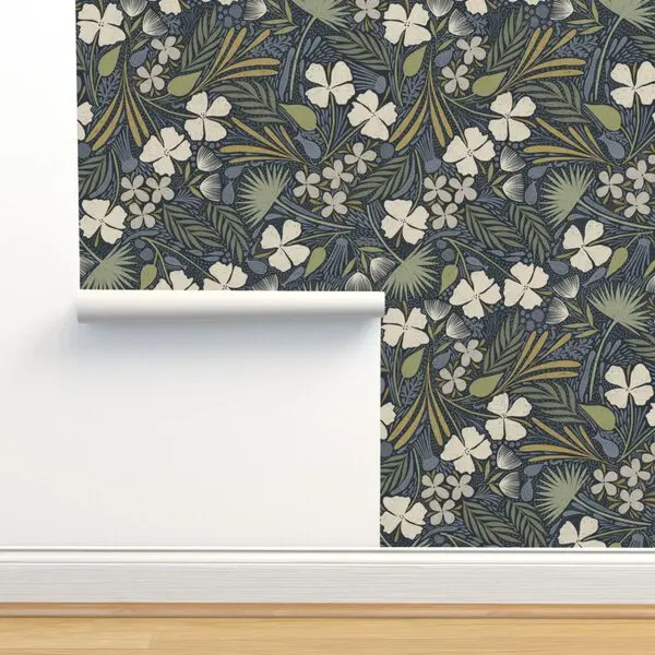 Spoonflower Undersea Oversea Blue 100% Natural Sisal Grasscloth Wallcovering - Green,blue