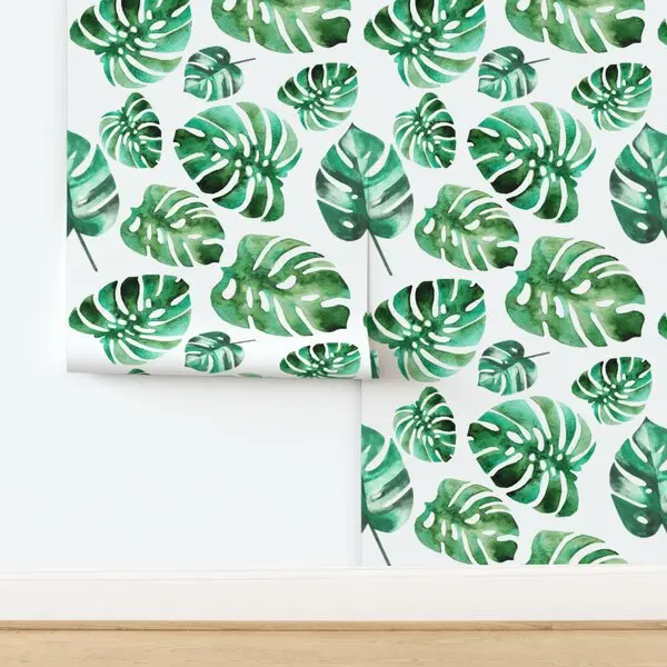 Spoonflower Leaves Monstera Leaf Tropical Beach Jungle Traditional Wallpaper