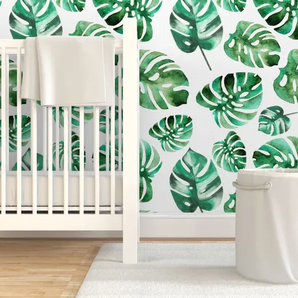Spoonflower Leaves Monstera Leaf Tropical Beach Jungle Traditional Wallpaper