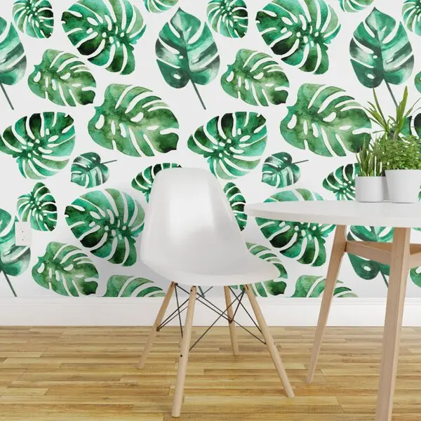 Spoonflower Leaves Monstera Leaf Tropical Beach Jungle Traditional Wallpaper