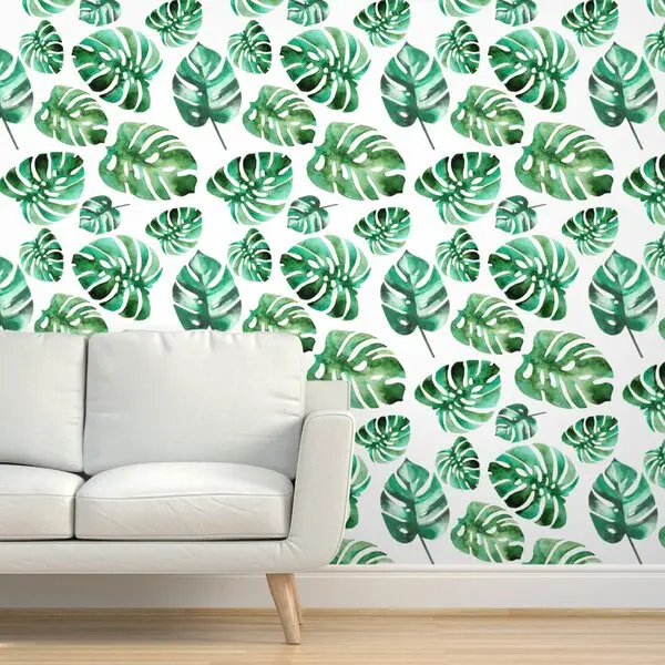 Spoonflower Leaves Monstera Leaf Tropical Beach Jungle Traditional Wallpaper