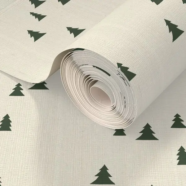 Spoonflower Ski Gear Pine Trees In Cream 100% Natural Sisal Grasscloth Wallcovering - Green,gray