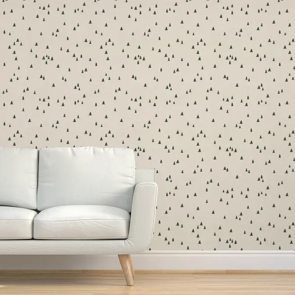 Spoonflower Ski Gear Pine Trees In Cream 100% Natural Sisal Grasscloth Wallcovering