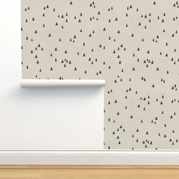 Spoonflower Ski Gear Pine Trees In Cream 100% Natural Sisal Grasscloth Wallcovering