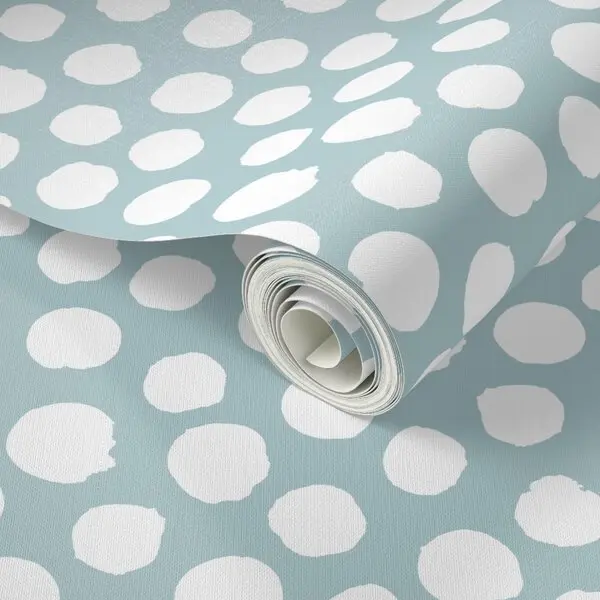 Spoonflower Blue Spots Polka Dot And White Spotty East Fork Custom Removable Wallpaper - Blue,white,gray