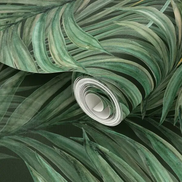Spoonflower King Pineapple Leaves Green Jungle Palm Tropical Custom Pre-pasted Wallpaper - Green,sage
