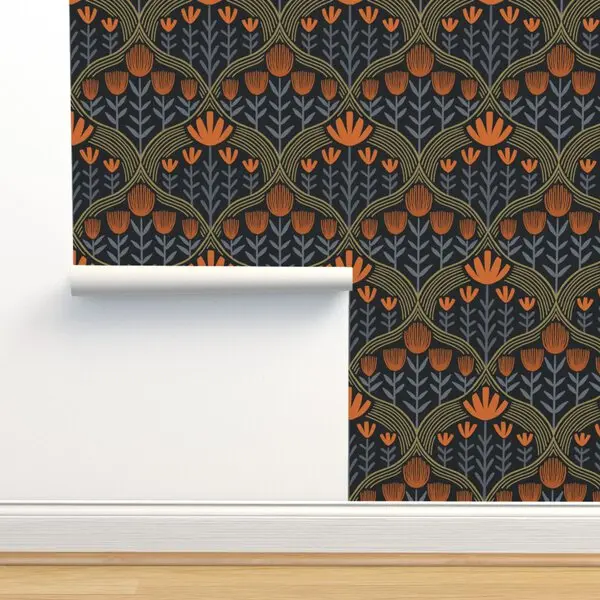 Spoonflower Toulouse Orange 100% Natural Sisal Grasscloth Wallcovering
