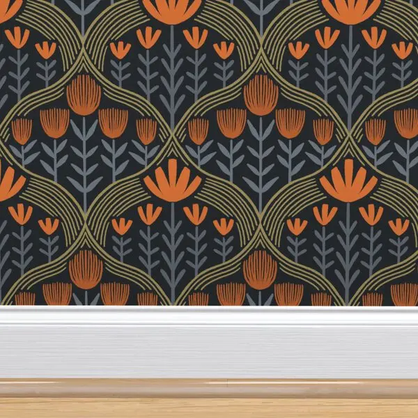 Spoonflower Toulouse Orange 100% Natural Sisal Grasscloth Wallcovering