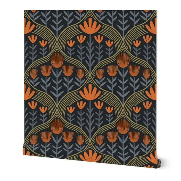 Spoonflower Toulouse Orange 100% Natural Sisal Grasscloth Wallcovering