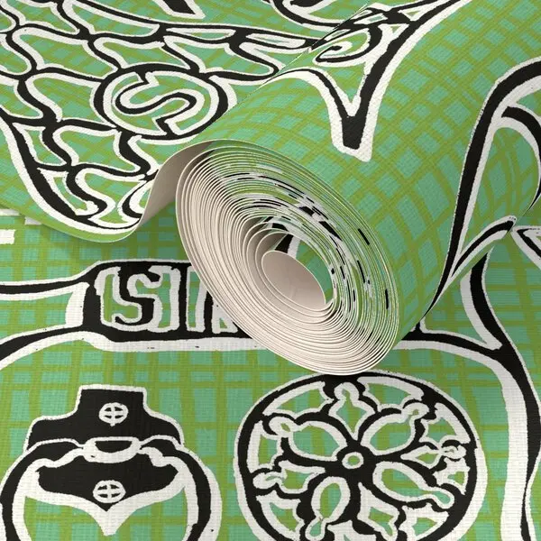 Spoonflower Sewing Retro Vintage 1950s Pantone Greenery 100% Natural Sisal Grasscloth Wallcovering - Green