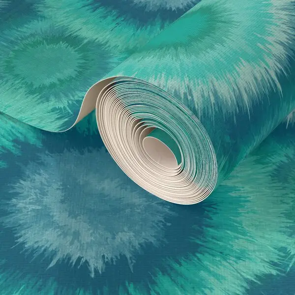Spoonflower Tie Dye Blues 100% Natural Sisal Grasscloth Wallcovering - Green,blue,aqua