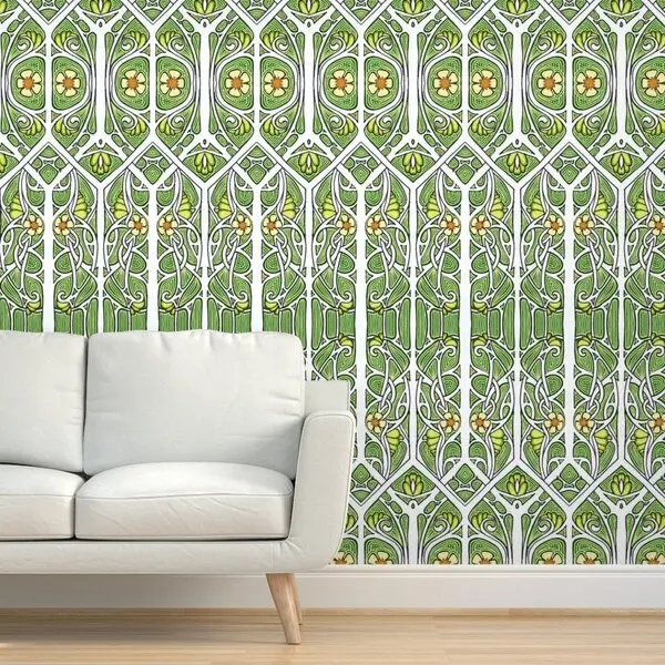Spoonflower Spring Green Branches Summer Custom Removable Wallpaper