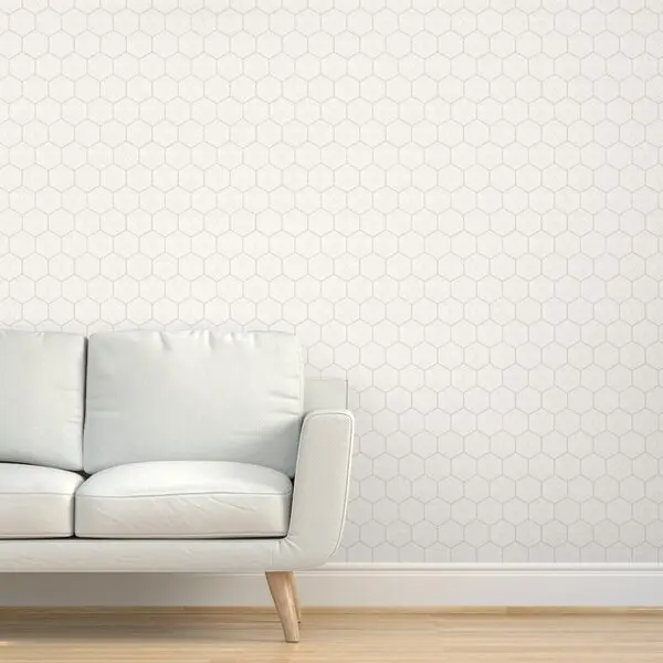 Spoonflower Geometric Neutral Hex Hexagon Mid Century Modern Custom Pre-pasted Wallpaper