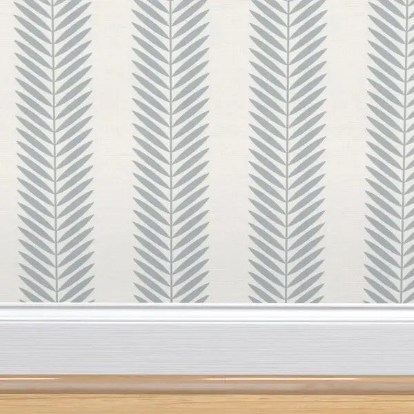 Spoonflower Reverse Laurel Leaf Quiet And White 100% Natural Sisal Grasscloth Wallcovering - Blue